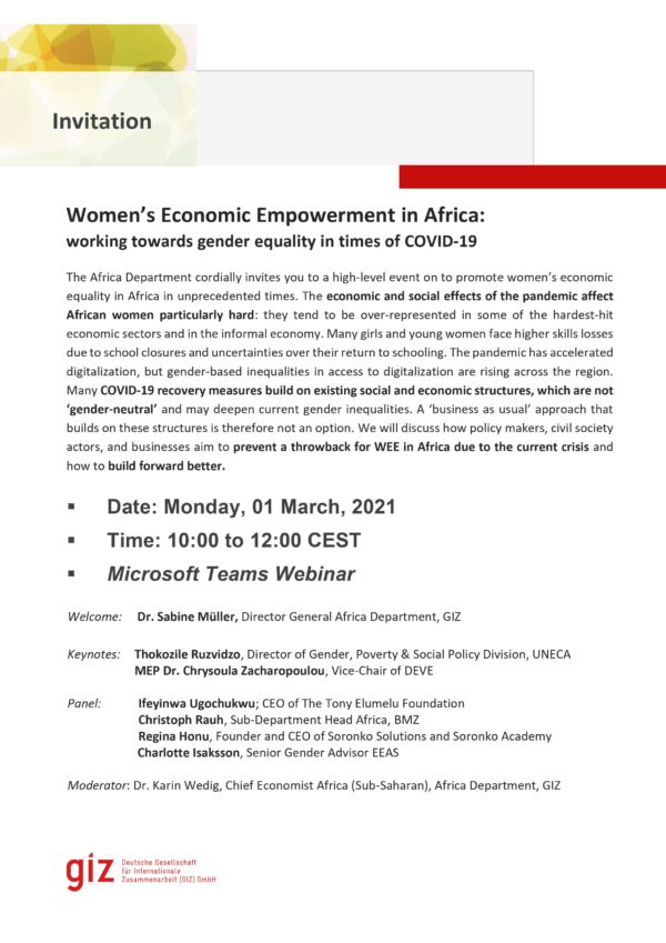 Women´s Economic Empowerment in Africa (WEE) – Working towards Gender Equality in times of COVID ...